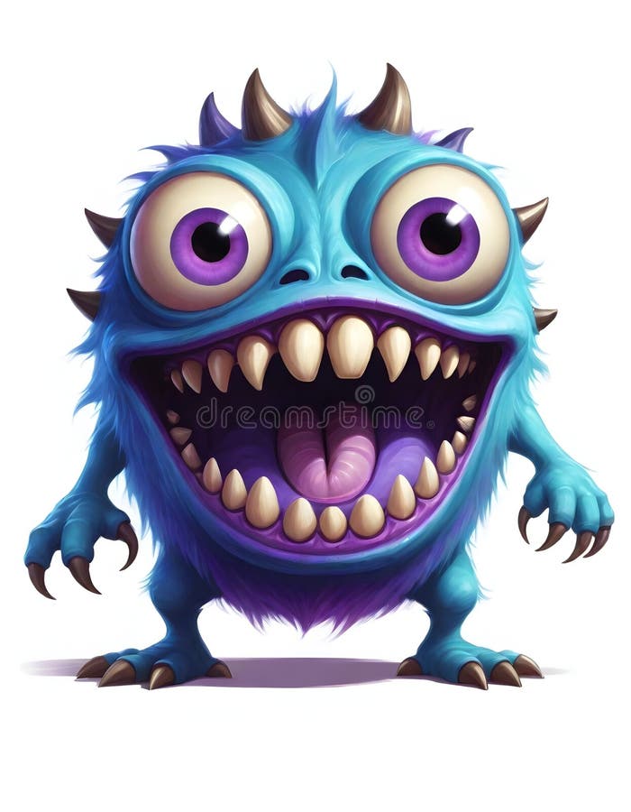 A Close-up of a Blue and Purple Monster with Large Eyes, Sharp Teeth ...