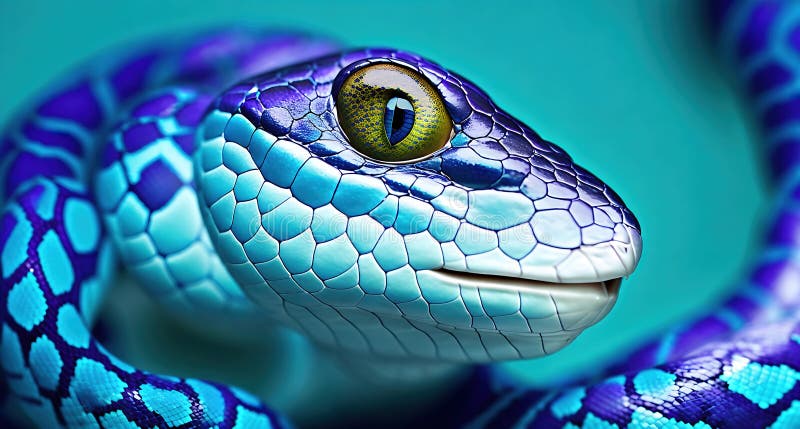 A Close Up of a Blue and Purple Snake with Its Mouth Open. Stock Image ...