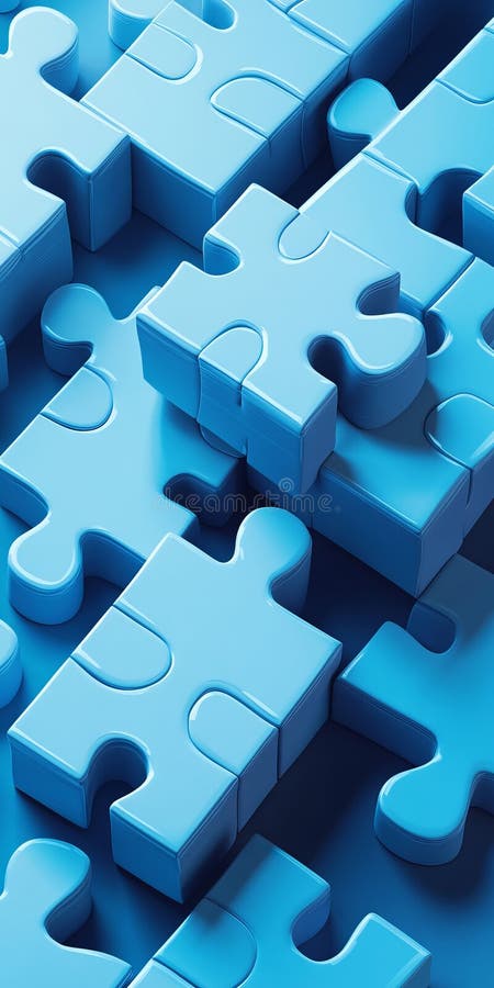 Close-Up of Blue Puzzle Pieces Interlocking in a Stacked Arrangement ...
