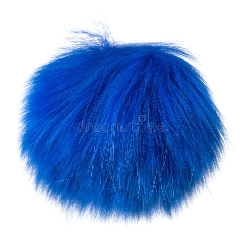 Close Up of Blue Rabbit Fur Pompom Isolated on White Background Stock ...