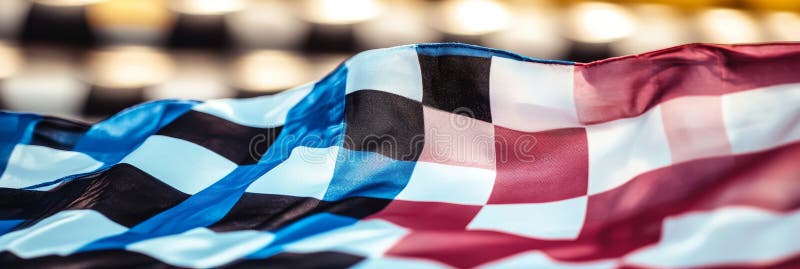Close-Up of Blue and Red Checkered Flag Waving, Abstract Background ...
