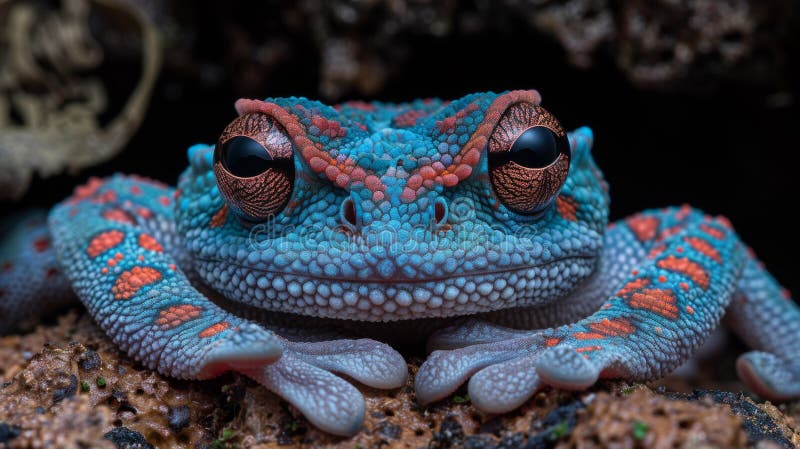 A Close Up of a Blue and Red Frog Sitting on Some Rocks, AI Stock Image ...