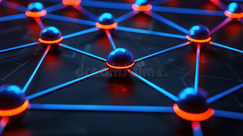 A Close Up of a Blue and Red Network of Spheres Stock Illustration ...