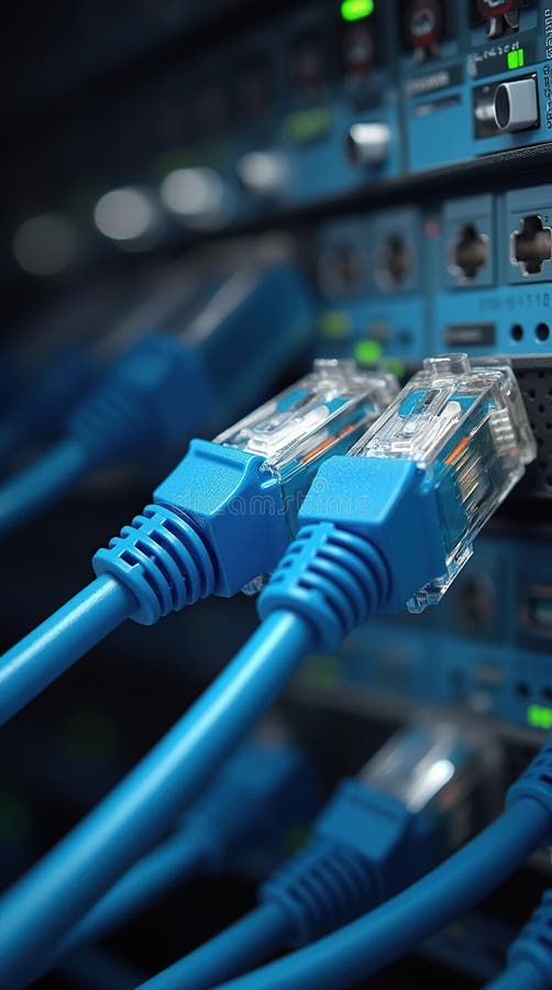 Close-up of Blue RJ45 Network Cables in a Data Server Stock ...