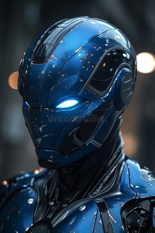 A Close Up of a Blue Robot with Glowing Eyes, AI Stock Photo - Image of ...