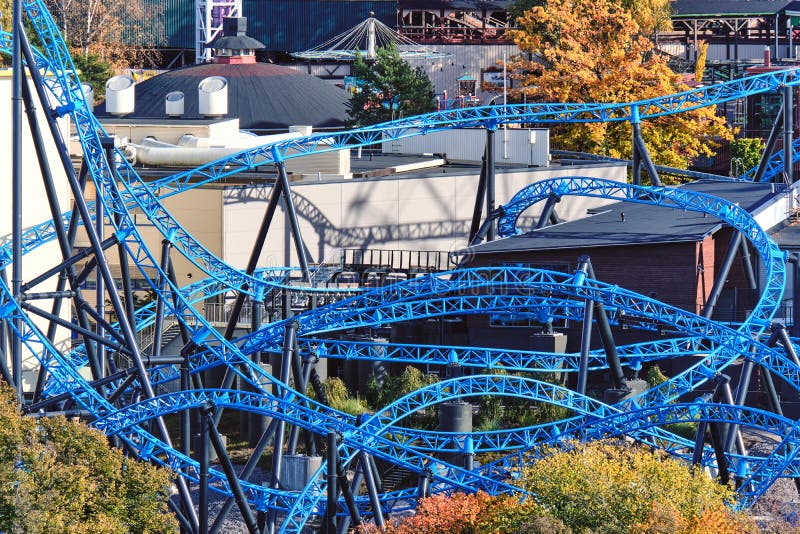 The Close-up of the Blue Roller Coaster Stock Image - Image of metal ...