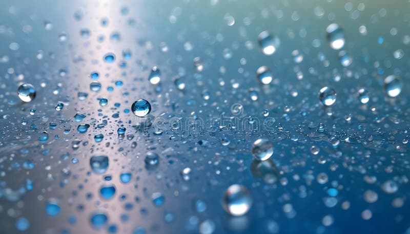 A Close-up of a Blue Surface Covered in Water Droplets, Creating a ...