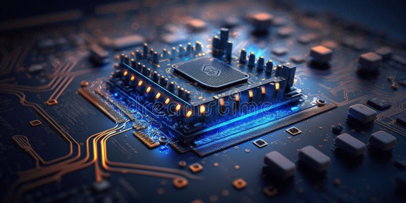 Close-up of Blue-Toned Processor on Motherboard with Bokeh Effect Stock ...