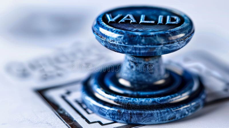 Close-up of a Blue Valid Rubber Stamp on a Document. Stock Photo ...