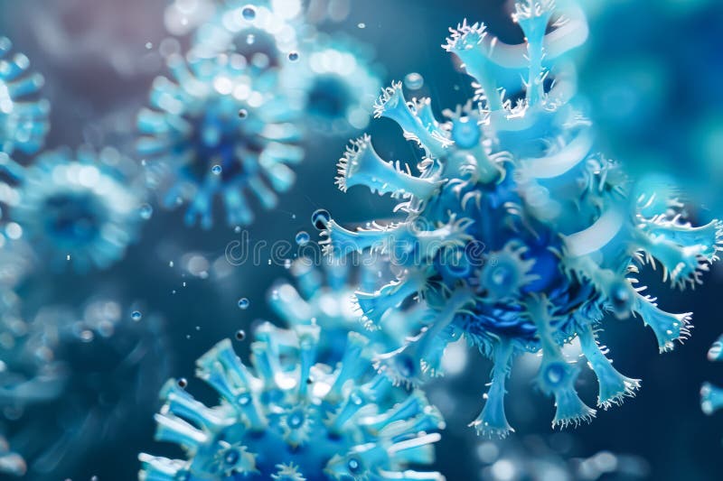 Close Up of a Blue Virus with Many Spikes Stock Image - Image of water ...
