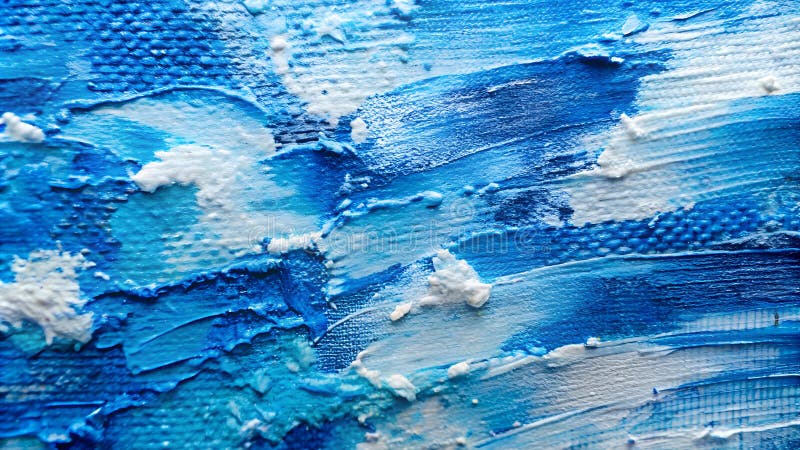 Close Up Blue and White Acrylic Texture on Canvas. Top View, Realistic ...