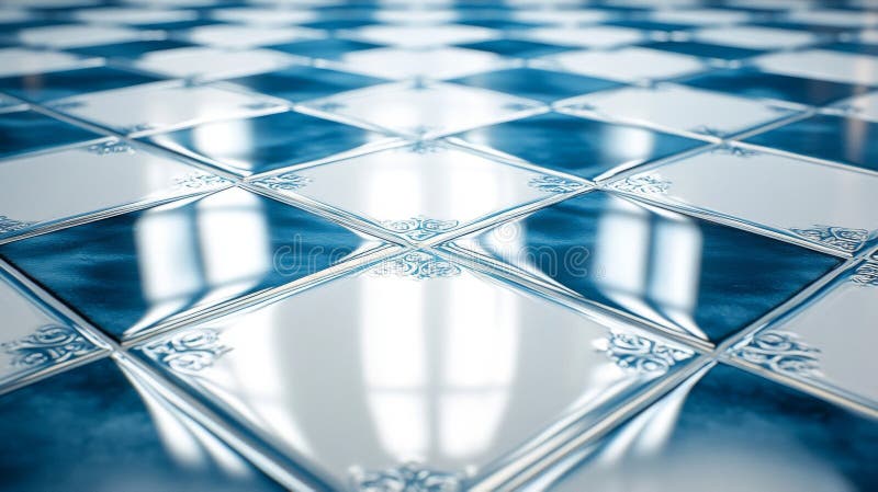 Close-up of Blue and White Checkered Floor Tiles with Intricate Designs ...