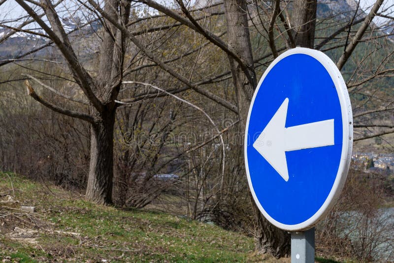 Close-up of Blue and White One Way Road Sign Stock Photo - Image of ...