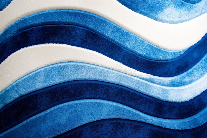 A Close Up of a Blue and White Rug with Wavy Lines Stock Image - Image ...