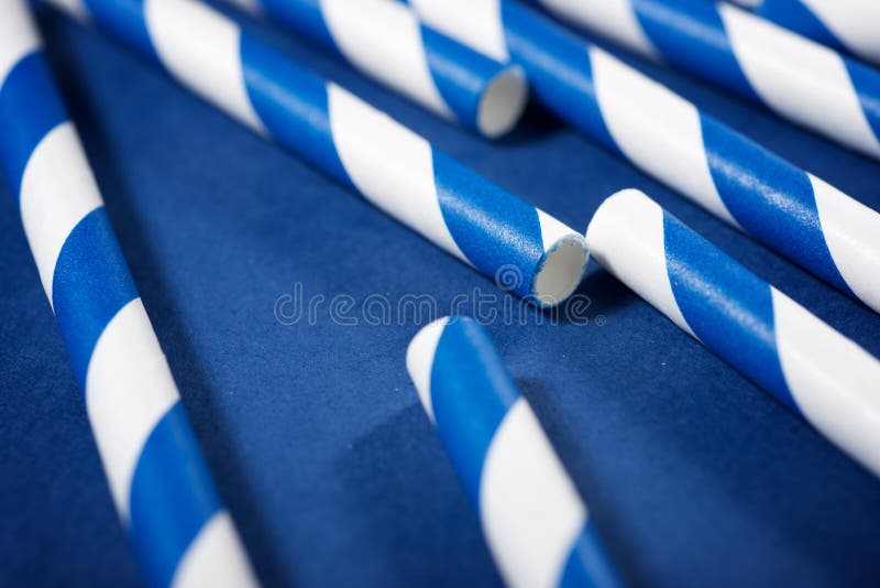 Close-up of Blue and White Striped Cardboard Drinking Straws Stock ...