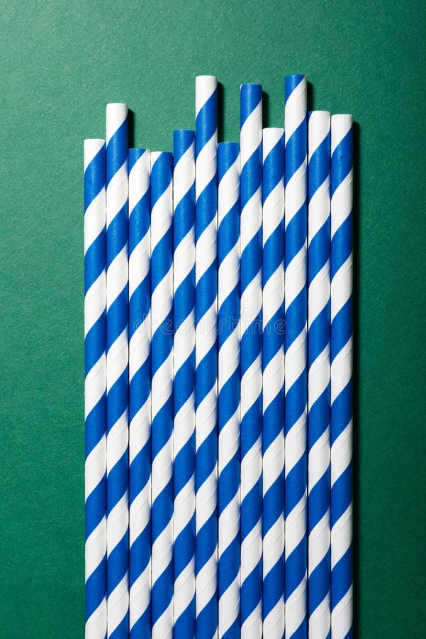 Close-up of Blue and White Striped Cardboard Drinking Straws Stock ...
