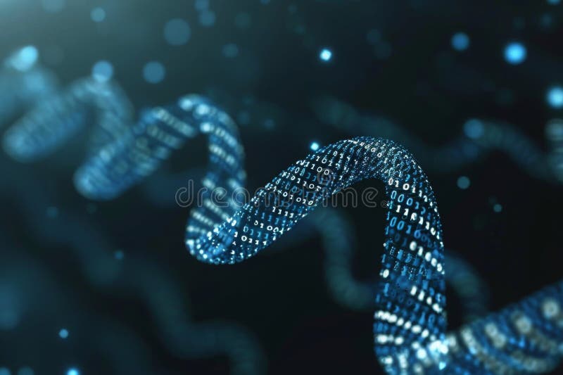 Close Up of Blue and White Structure, Binary-code Themed DNA Helix ...