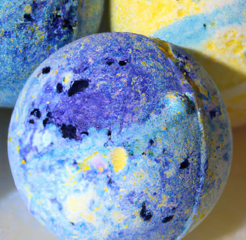 Close Up of Blue and Yellow Bath Bombs on White Background Stock ...