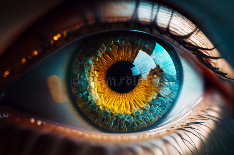 Close Up of Blue and Yellow Eye with Black Circle Around the Iris ...
