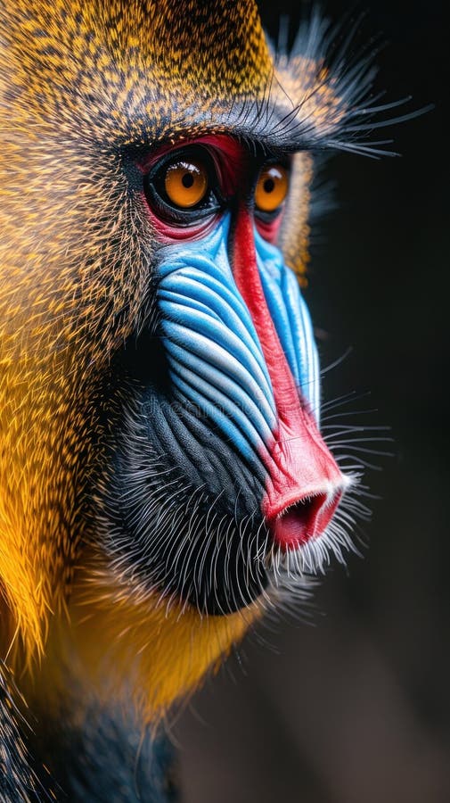 Close Up of a Blue and Yellow Mandrill Monkey Stock Photo - Image of ...