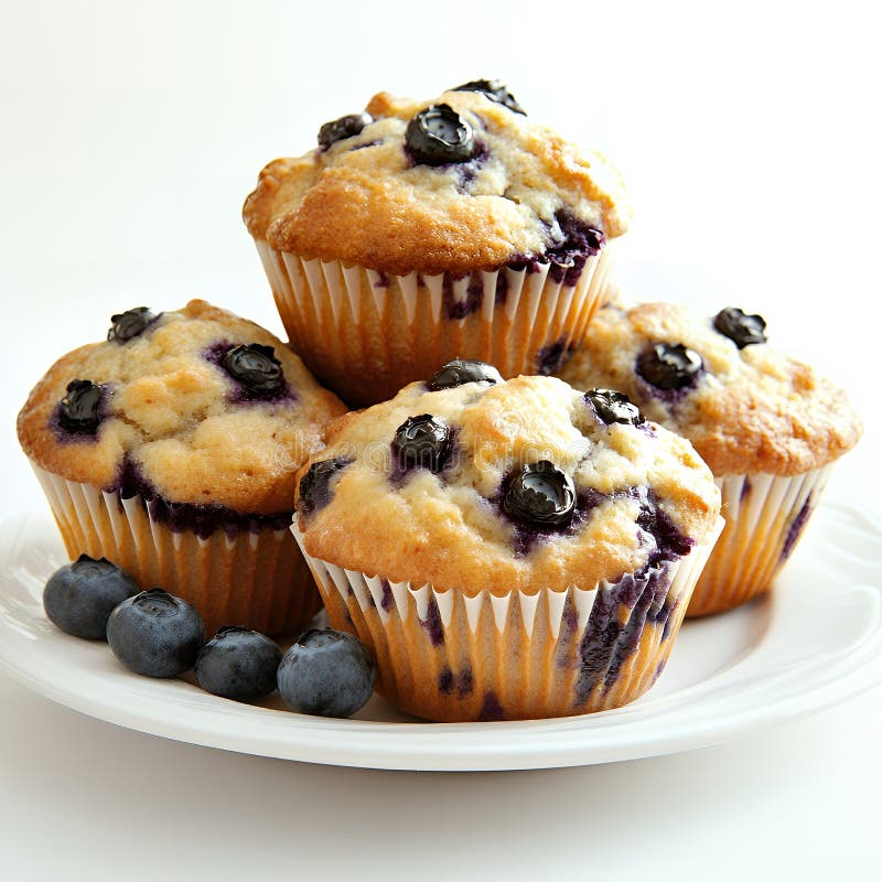 Closeup of Blueberry Muffins on a Plate Stock Illustration ...