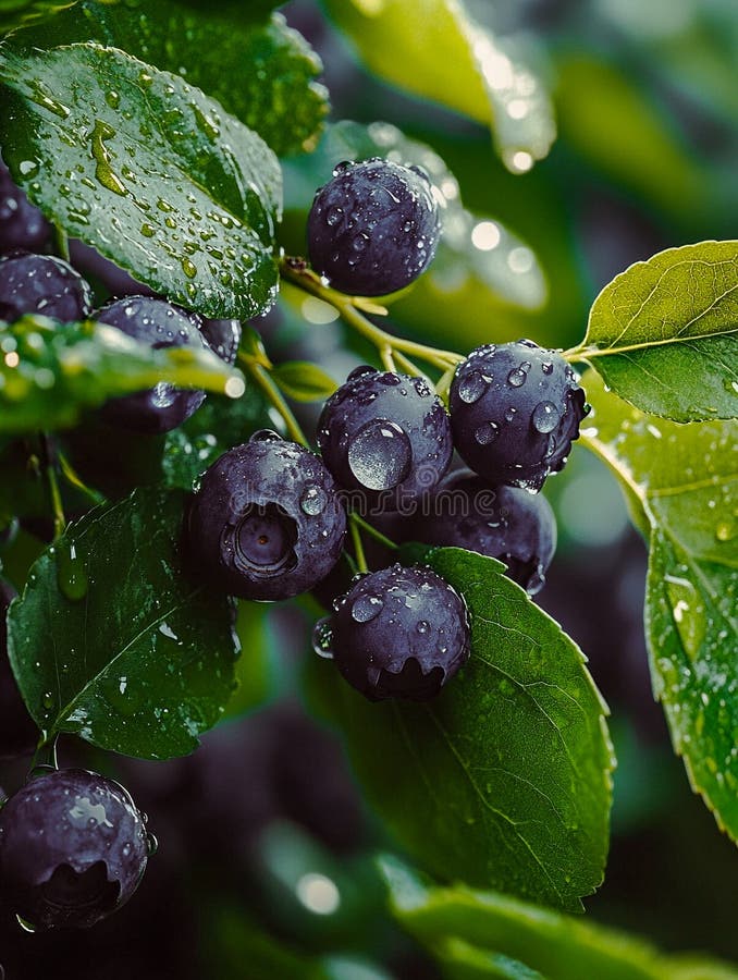 Close-up of Blueberry Tree, the Branches are Covered with Fresh ...