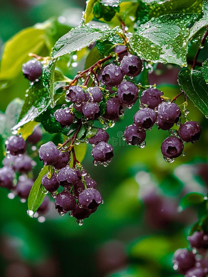 Close-up of Blueberry Tree, the Branches are Covered with Fresh ...