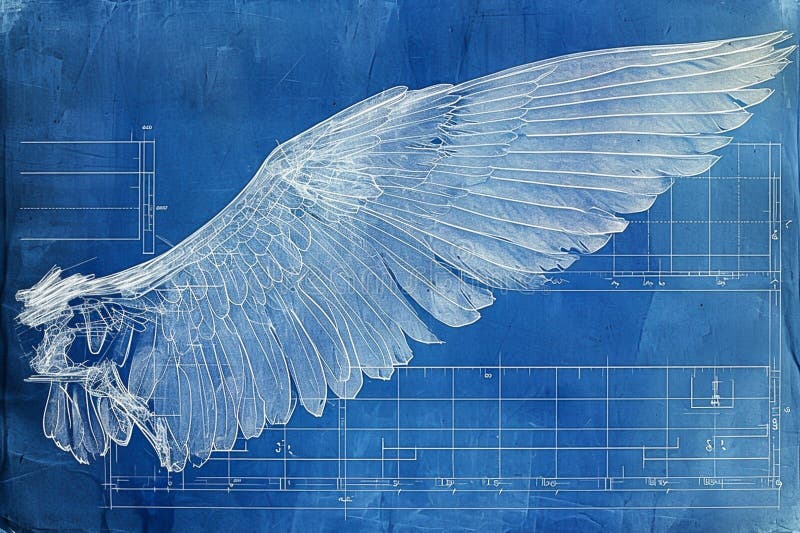 A Close Up of a Blueprint of a Bird with Wings Stock Illustration ...