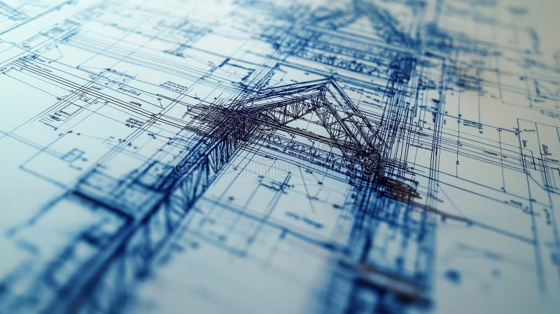 Close-up Blueprint Design for New Bridge. Intricate Details ...