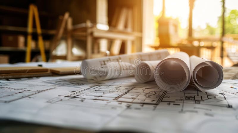 A Close-up of Blueprints and Architectural Plans Stock Illustration ...