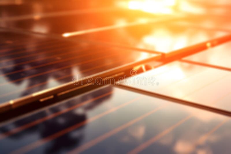 Close-up of a Blurred Solar Panel, Sunlight Reflecting Off the Surface ...