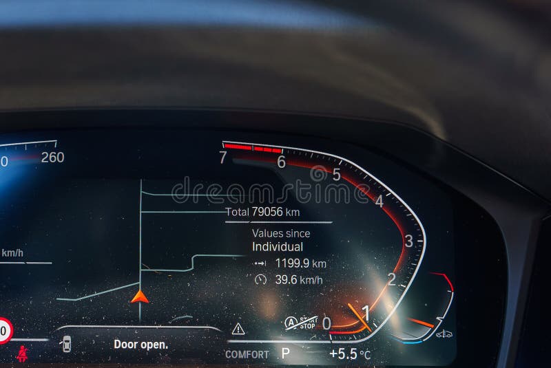 Close Up of BMW Digital Dashboard Display with Speedometer Stock Photo ...