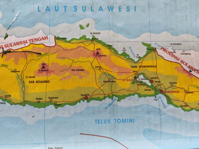 Boalemo Regency Map and Major Cities Around it on Physical Map Stock ...