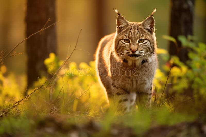 Close Up of Bobcat Walking in Forest, Created Using Generative Ai ...