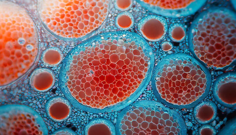 Close-up of Body Cells Under Microscope, Red and Blue Colors ...