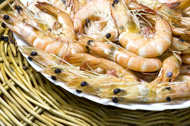 Close Up Boiled Shrimp with Shell on Plate Stock Photo - Image of ...