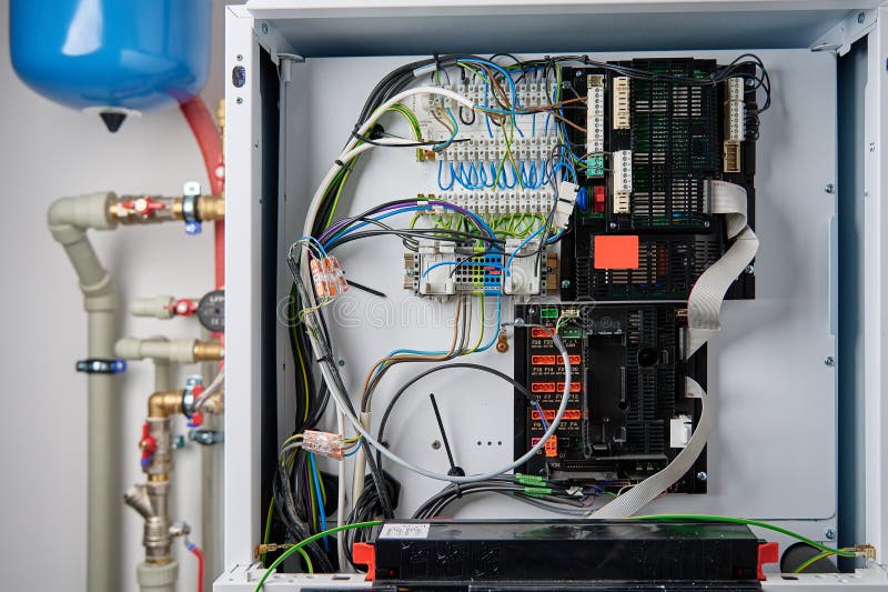 Boiler Control Panel with Electrical Wiring and Circuit Board Stock ...
