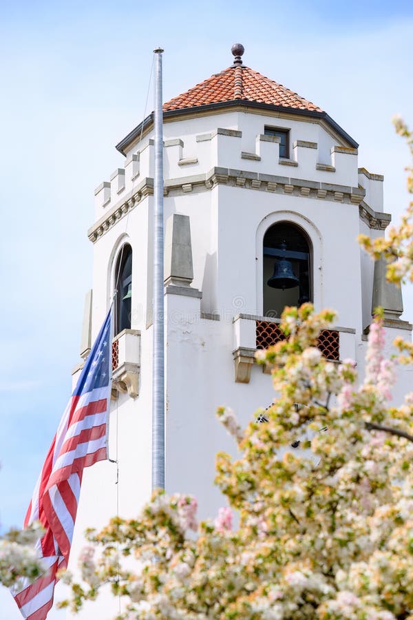 Close Up of Boise Depot with Spring Flowering Tree Stock Image - Image ...