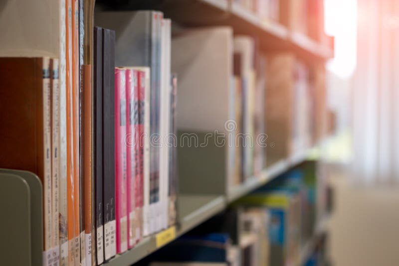 Close Up Book Shelves in Library Stock Photo - Image of academic, brown ...