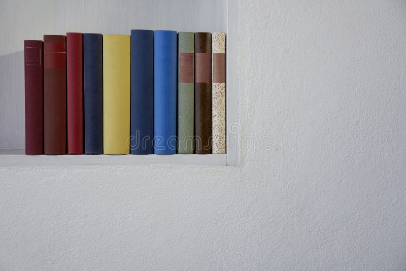 Close Up of Books in Bookshelf in Wall Stock Image - Image of backplate ...