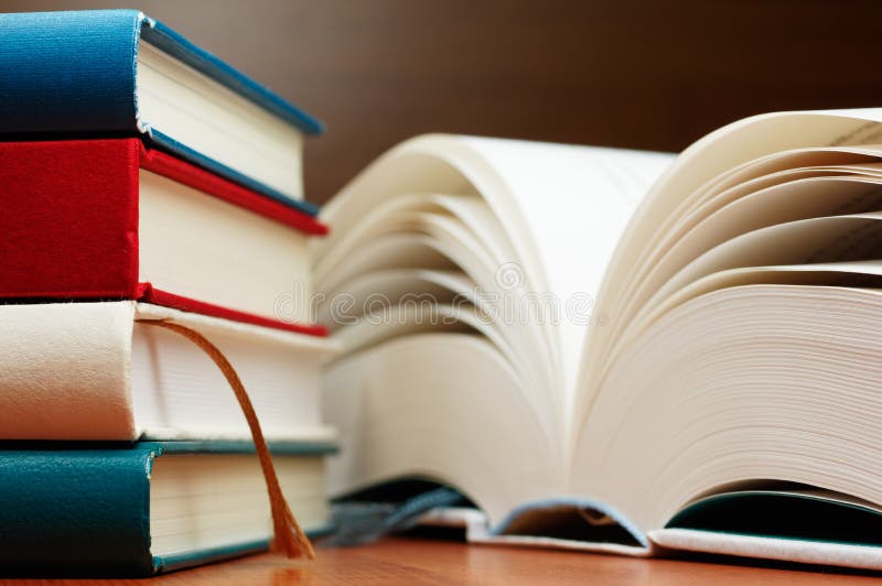 Close Up of Books and Large Book Pages. Stock Image - Image of desk ...