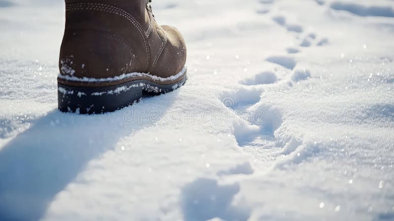 Close-up of a Boot in Fresh Snow, Animal Tracks Visible Stock Image ...