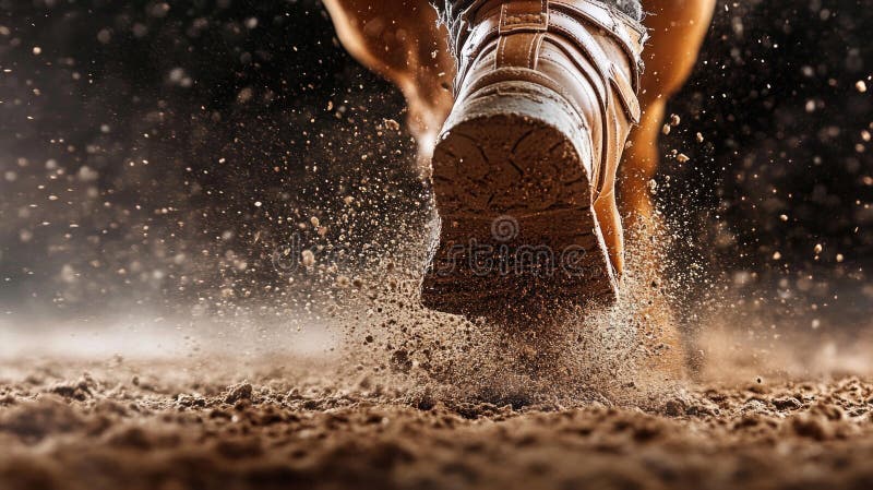 Close-up of Boot Kicking Up Dust on Dirt Surface Stock Image - Image of ...