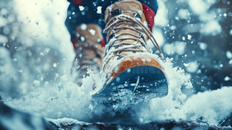 A Close-Up of a Boot Stepping in Deep Snow Stock Illustration ...