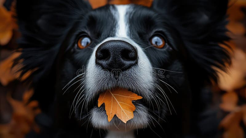 Close-Up of Border Collie with Leaf in Teeth: Gentle Intelligence ...
