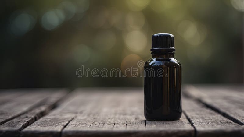Close-up of Bottle with Dark Liquid and Black Cap. Stock Photo - Image ...