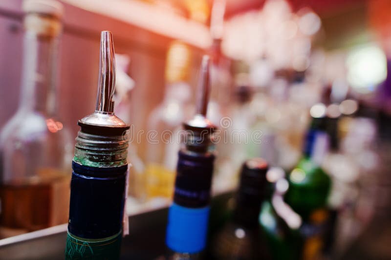 Close Up Bottles of Alcohol and Liquor at the Bar Stock Photo - Image ...