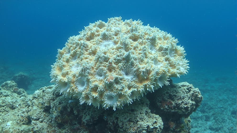 Close Up of Boulder Coral with White Polyps on a Rounded Surface in ...