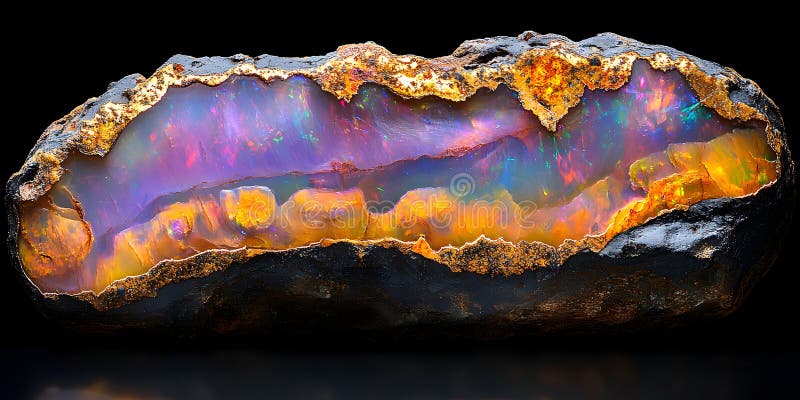 A Close Up of a Boulder Opal with Vibrant Colors and a Dark Matrix on a ...