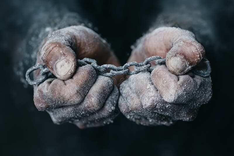 Close-Up of Bound Hands Holding Metal Chains, Symbolizing Oppression ...